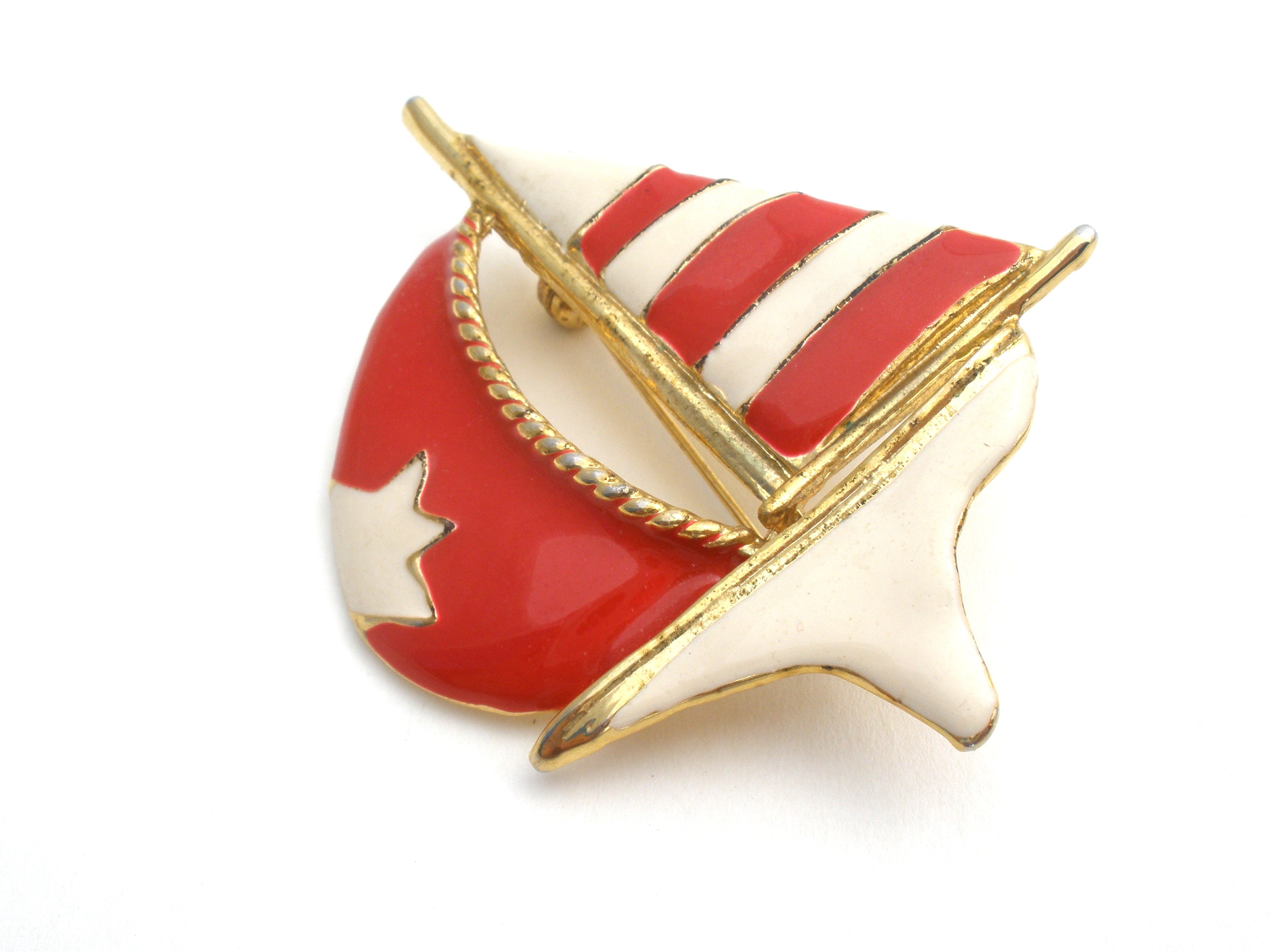 Sailboat Brooch Red & White Star Enamel Nautical Pin Vintage – The ...
