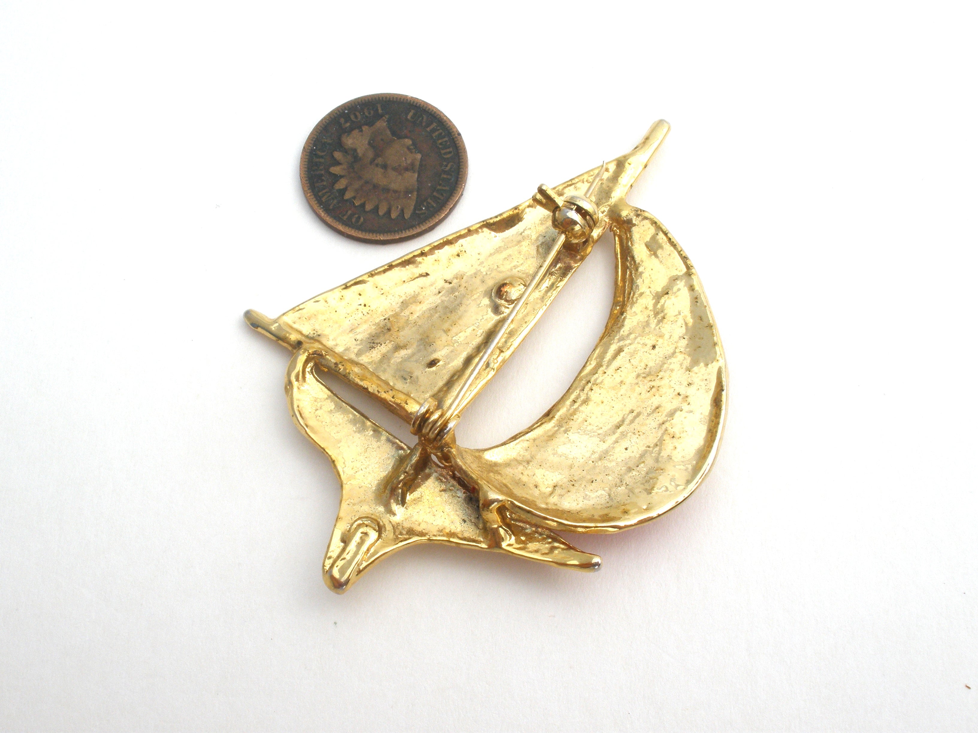 Sailboat Brooch Red & White Star Enamel Nautical Pin Vintage – The ...