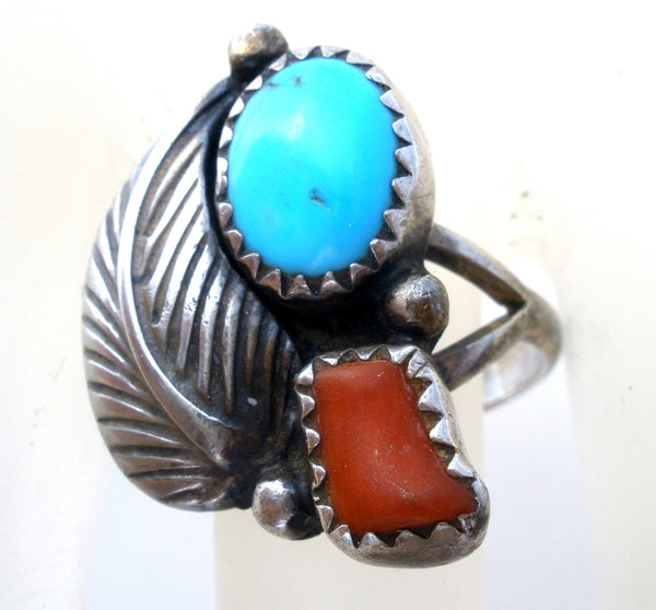 Navajo Turquoise & Coral Ring Sterling Silver – The Jewelry Lady's Store