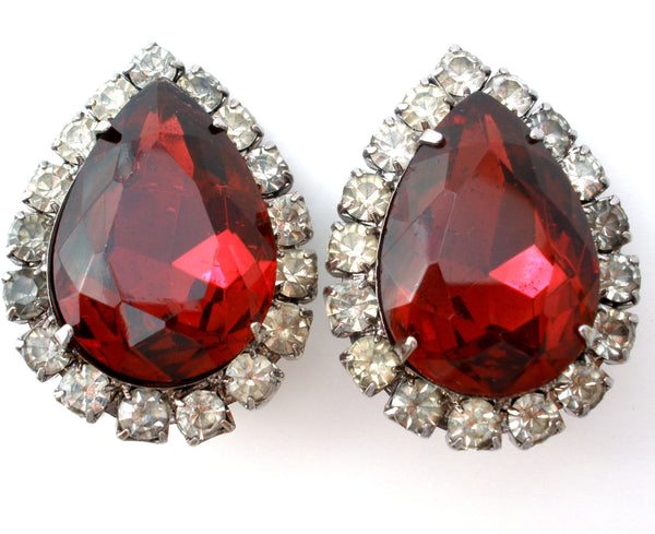 Red Rhinestone Earrings Vintage Clip On – The Jewelry Lady's Store