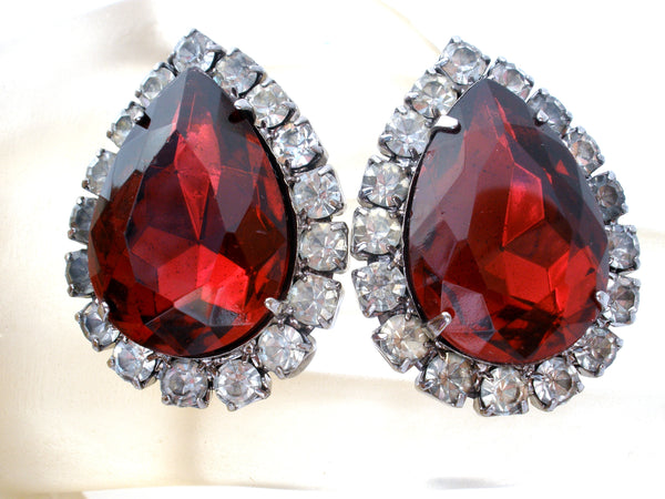 Red Rhinestone Earrings Vintage Clip On – The Jewelry Lady's Store